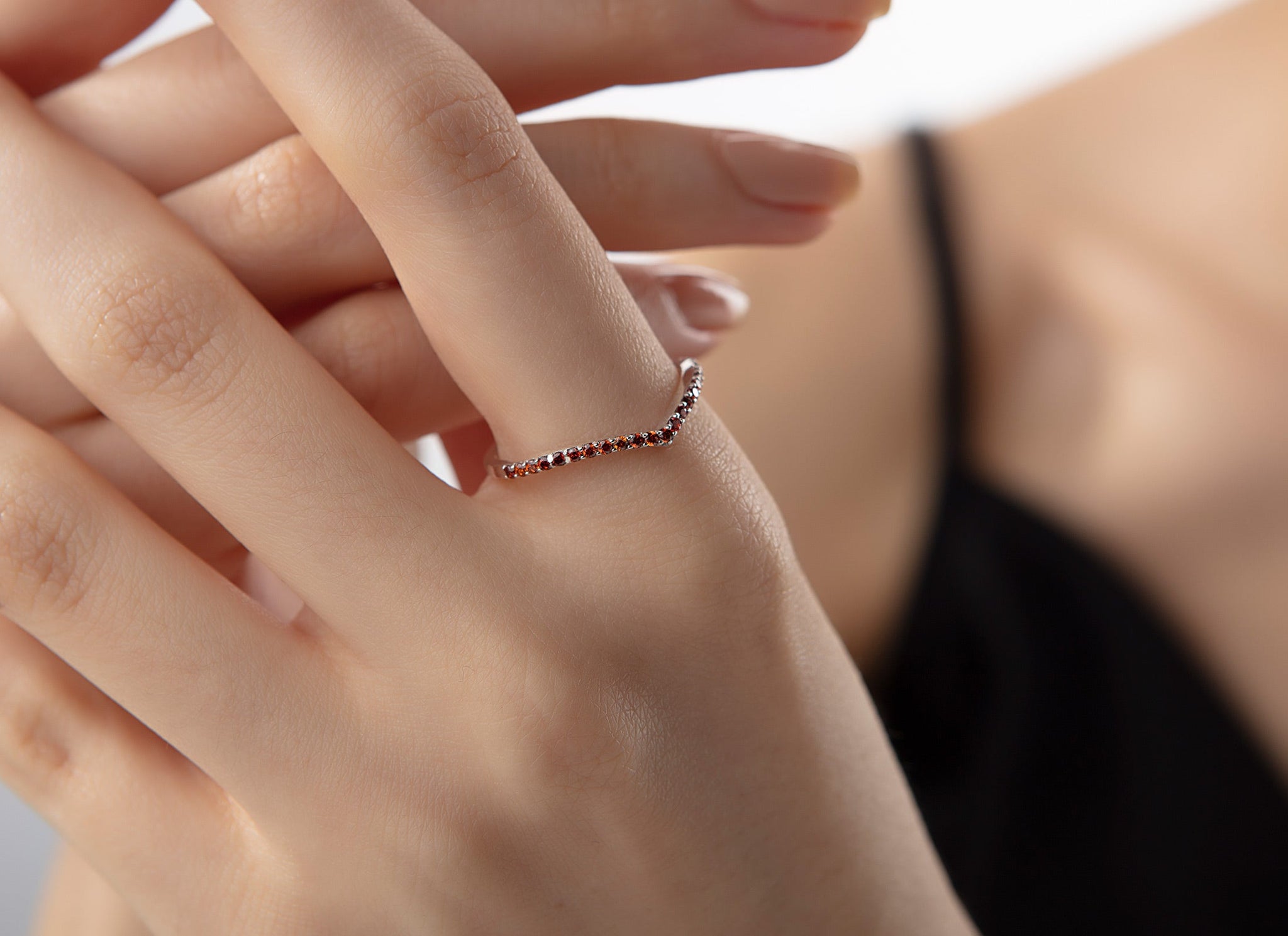 Chevron Stackable Birthstone Ring